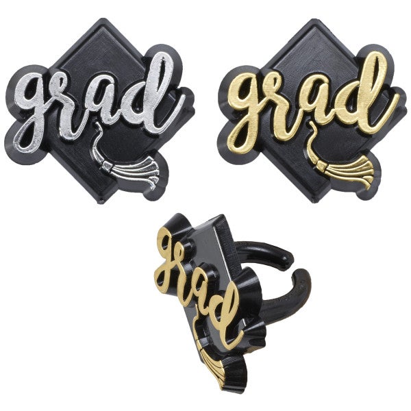 Black Grad Cap Rings with Gold or Silver "Grad" | Sweet Creations ...